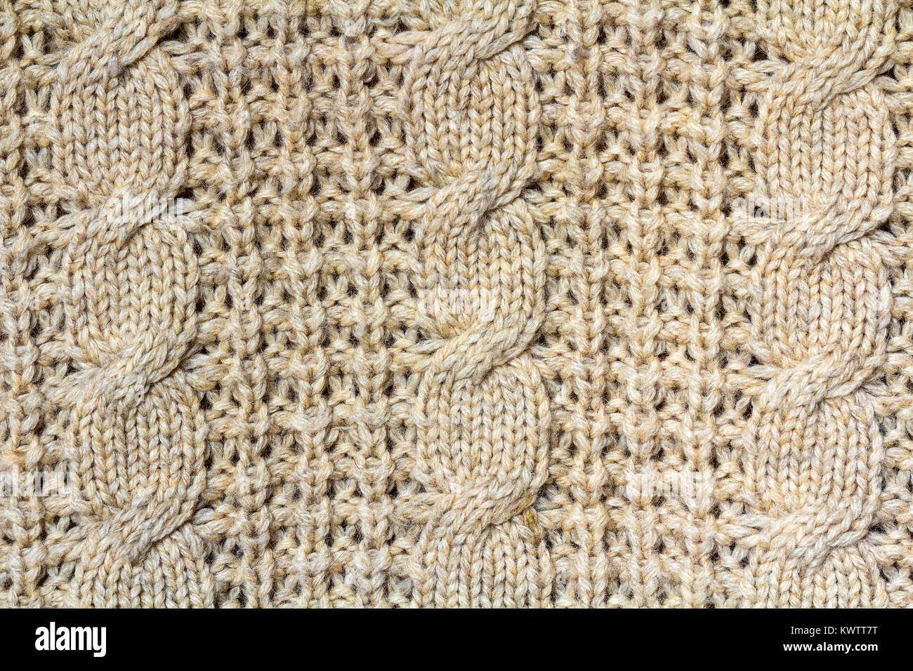 Background texture of beige pattern knitted fabric made of cotton or ...
