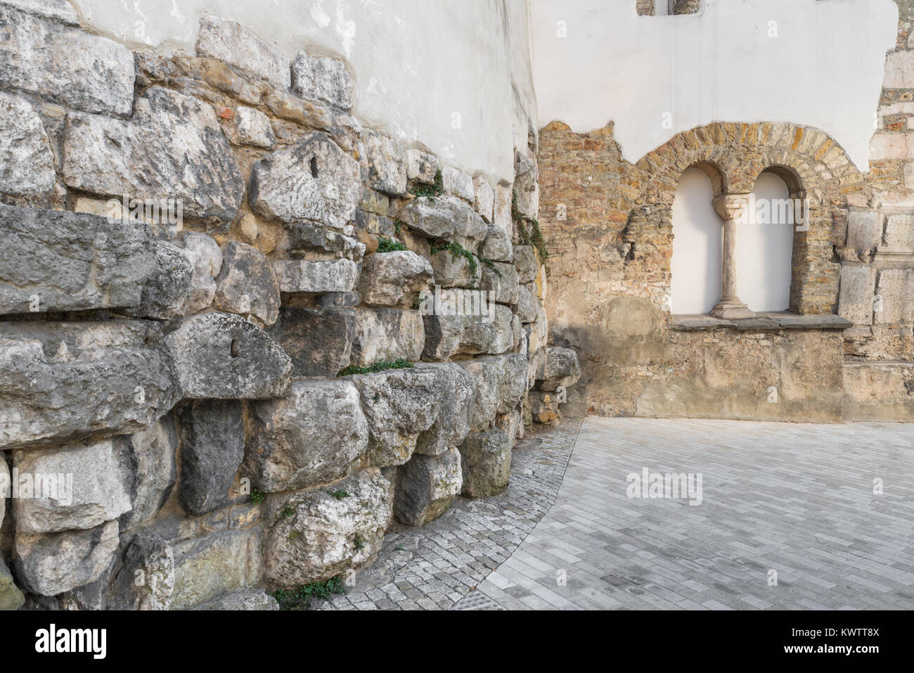 Old roman surrounding wall of the castra regina in Regensburg, Germany ...