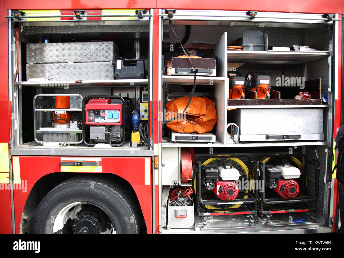 Rescue Equipment Inside packed inside a fire truck Stock Photo - Alamy