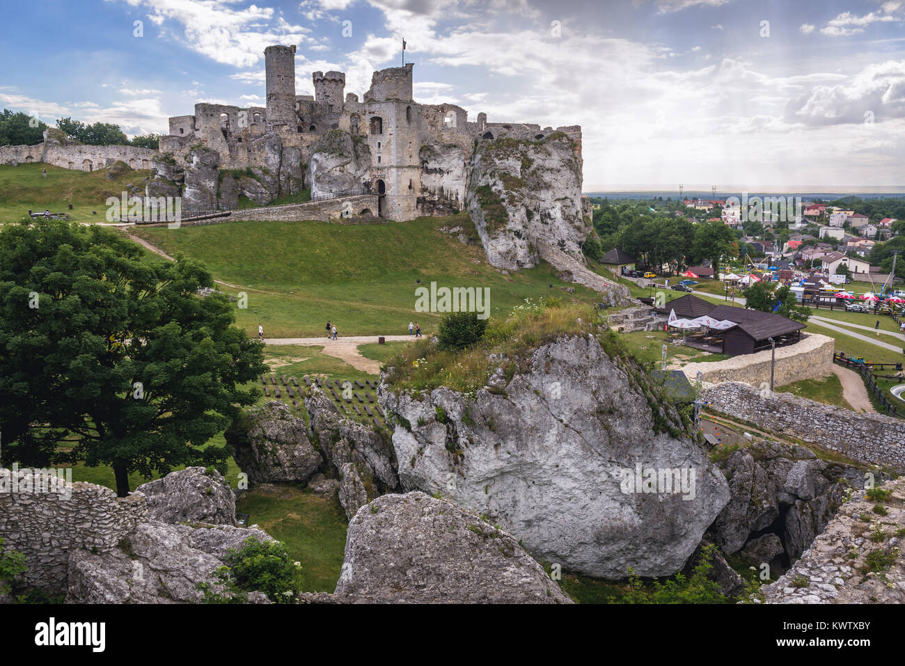 Aerial view of Ogrodzieniec Castle ruins in Podzamcze village, part of ...