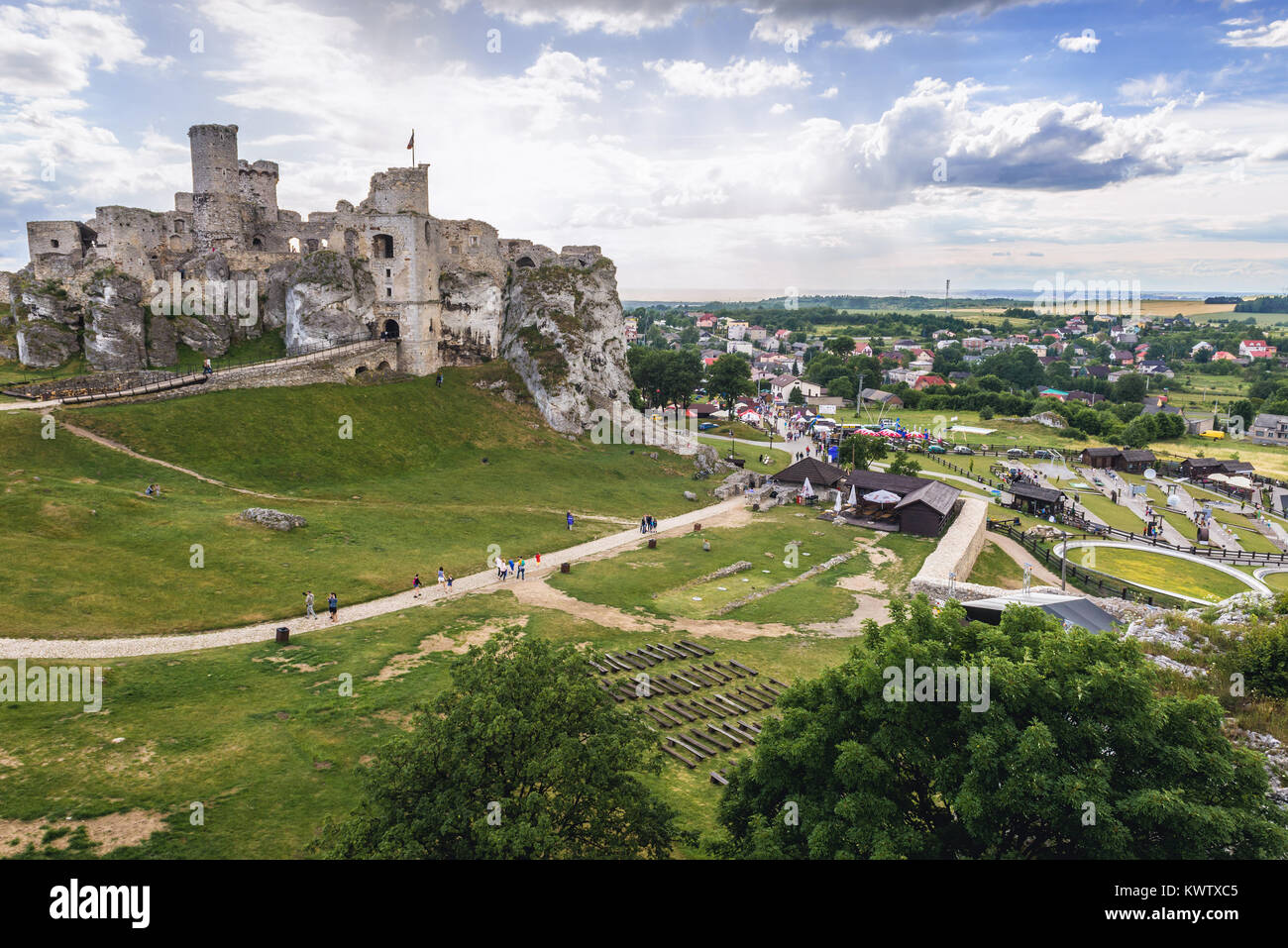 Aerial view of Ogrodzieniec Castle ruins in Podzamcze village, part of ...