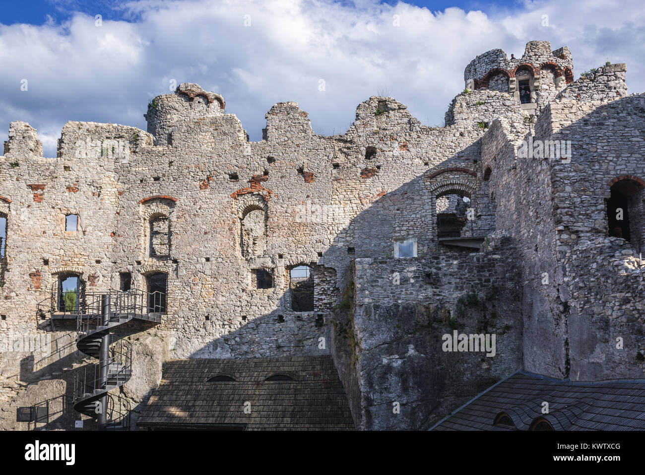 Ruined wall of Ogrodzieniec Castle in Podzamcze village, part of the ...