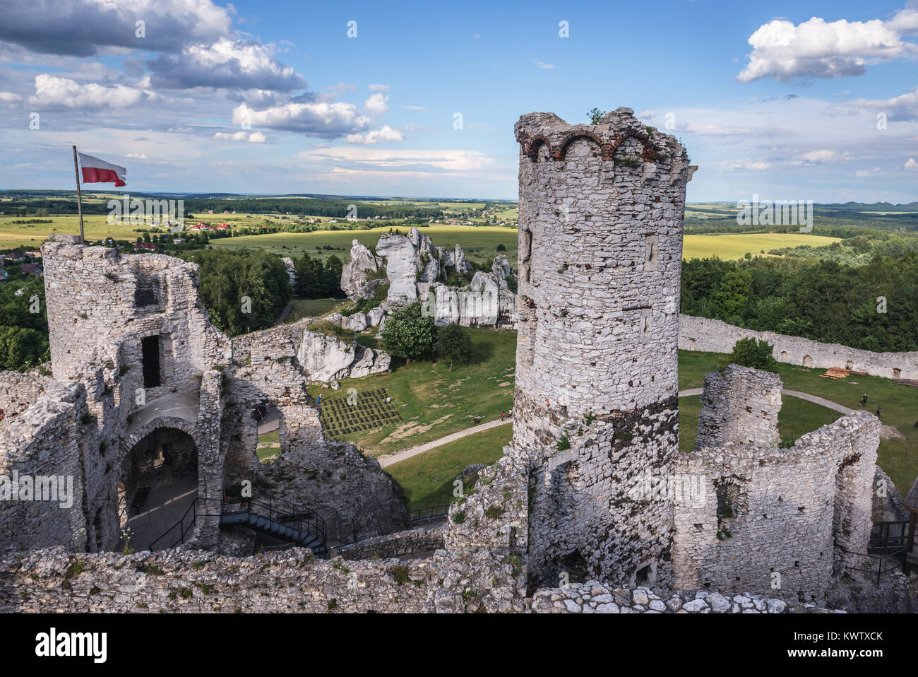 View from tower of Ogrodzieniec Castle in Podzamcze village, part of ...