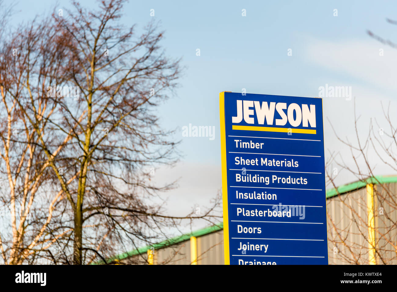 Northampton UK December 09, 2017: Jewson Builders Merchant logo sign in ...
