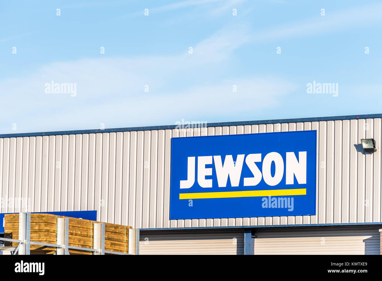 Northampton UK December 09, 2017: Jewson Builders Merchant logo sign in ...