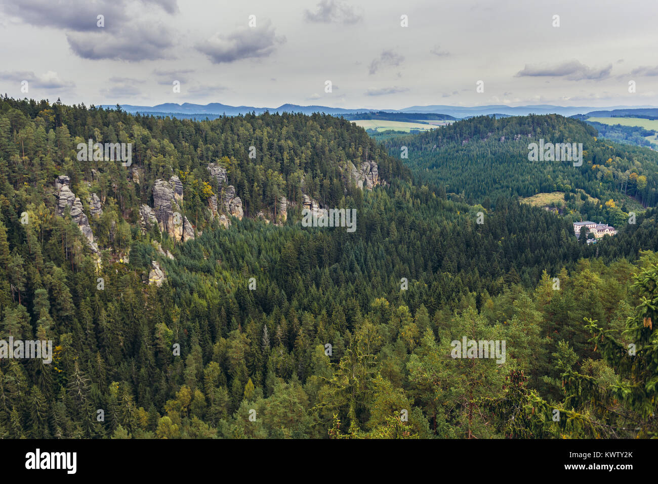 Aerial view from ruins of Strmen Castle in National Nature Reserve ...
