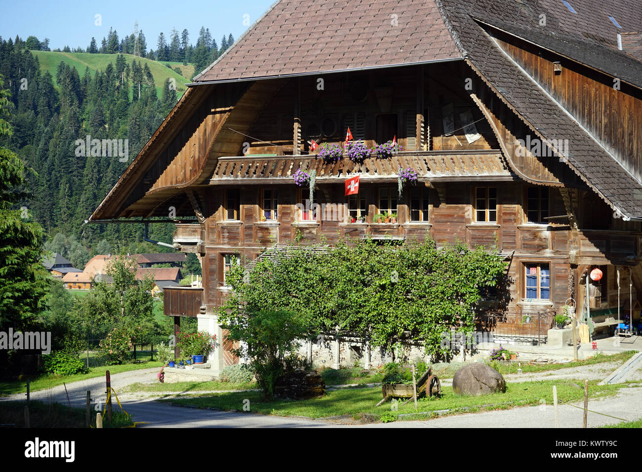 LUTZELFLUH, SWITZERLAND - CIRCA AUGUST 2016 Traditional wooden farm ...