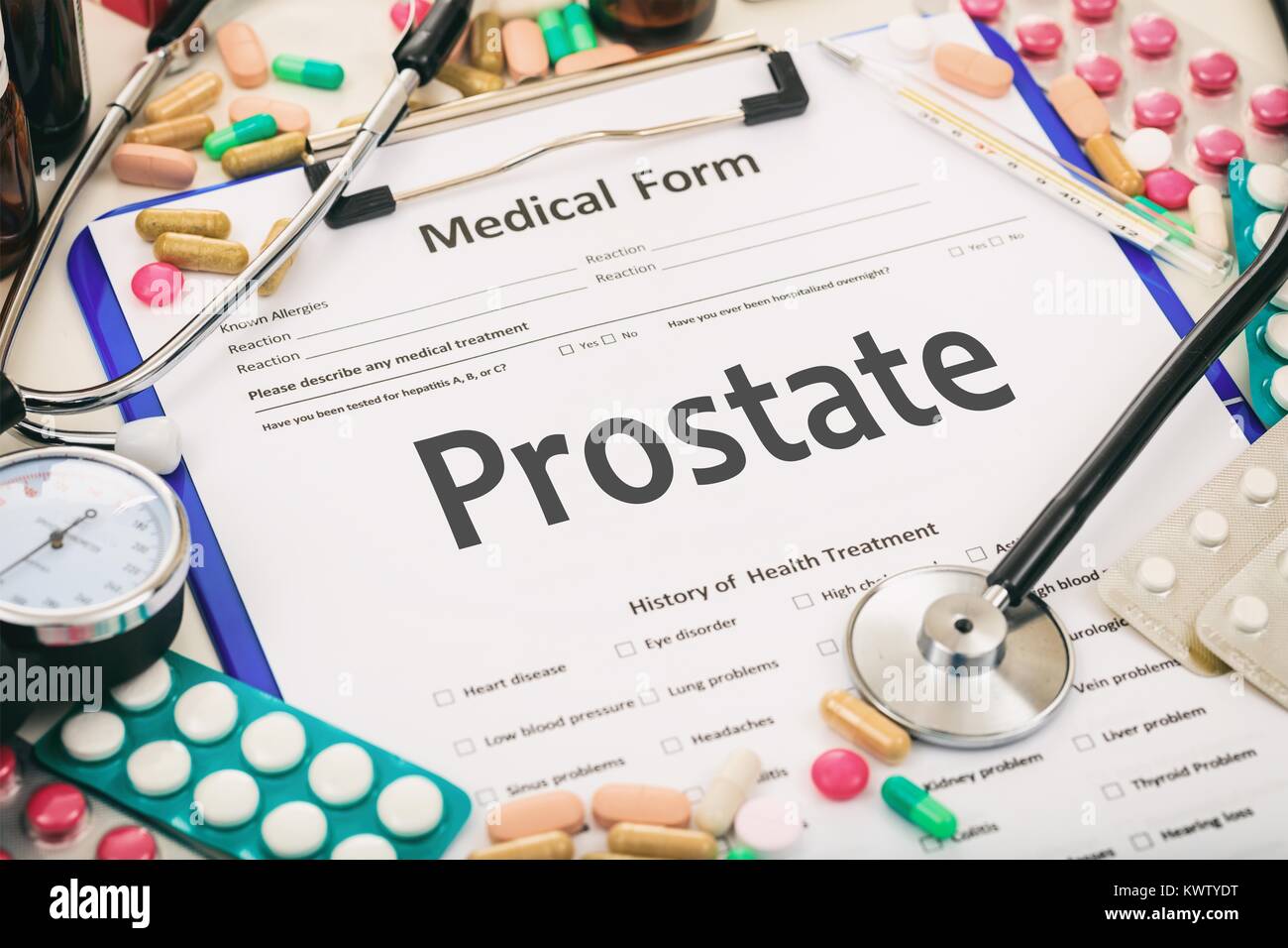 Medical form on a table, diagnosis prostate Stock Photo - Alamy