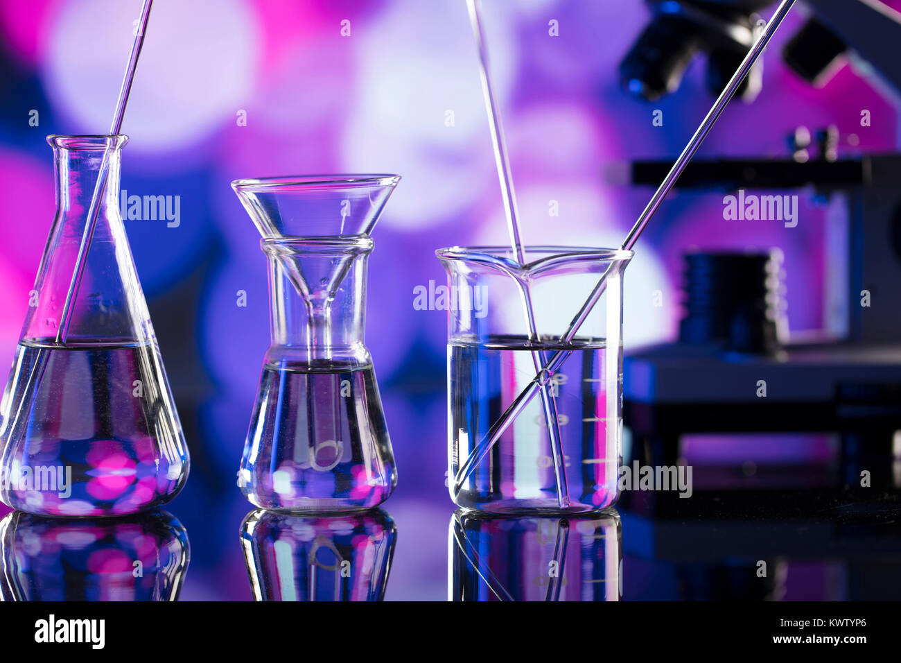 Science experiment concept with bokeh background, laboratory beakers ...
