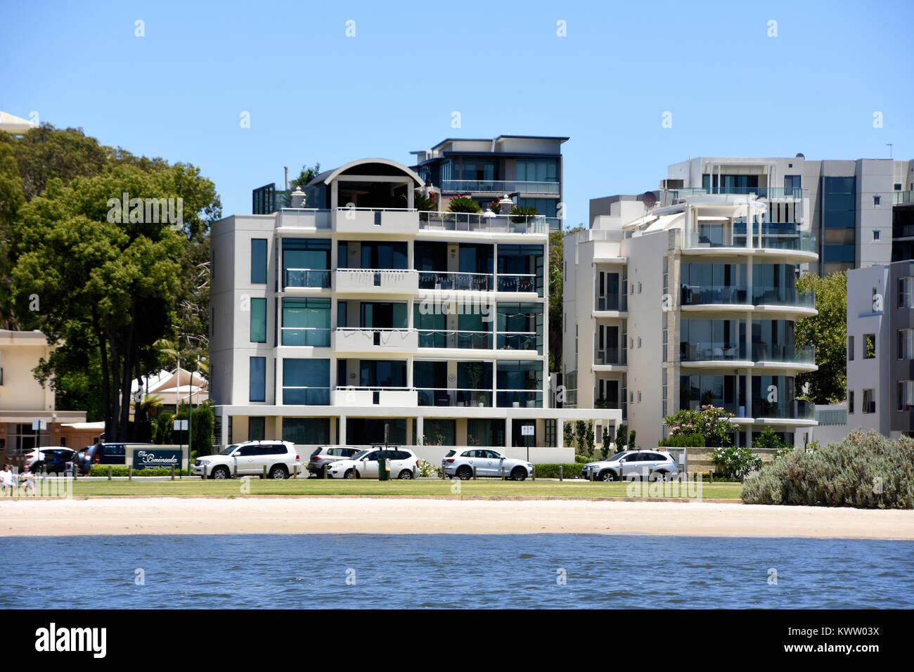 South Perth waterfront as viewed from the water Stock Photo - Alamy