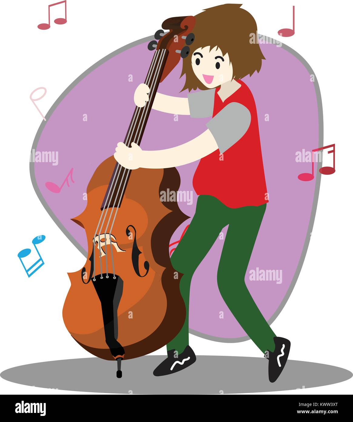 Young boy playing double bass Happy Love music Background character ...