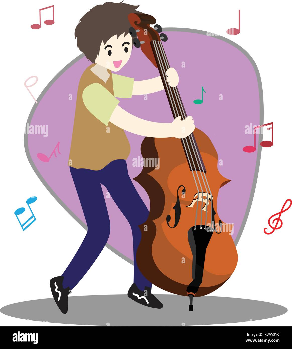 Young boy playing double bass Happy Love music Background character ...