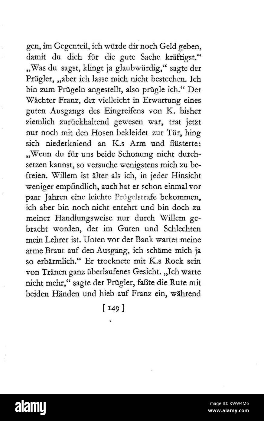 A printed page from Franz Kafka’s Der Prozess (The Trial), illustrating ...