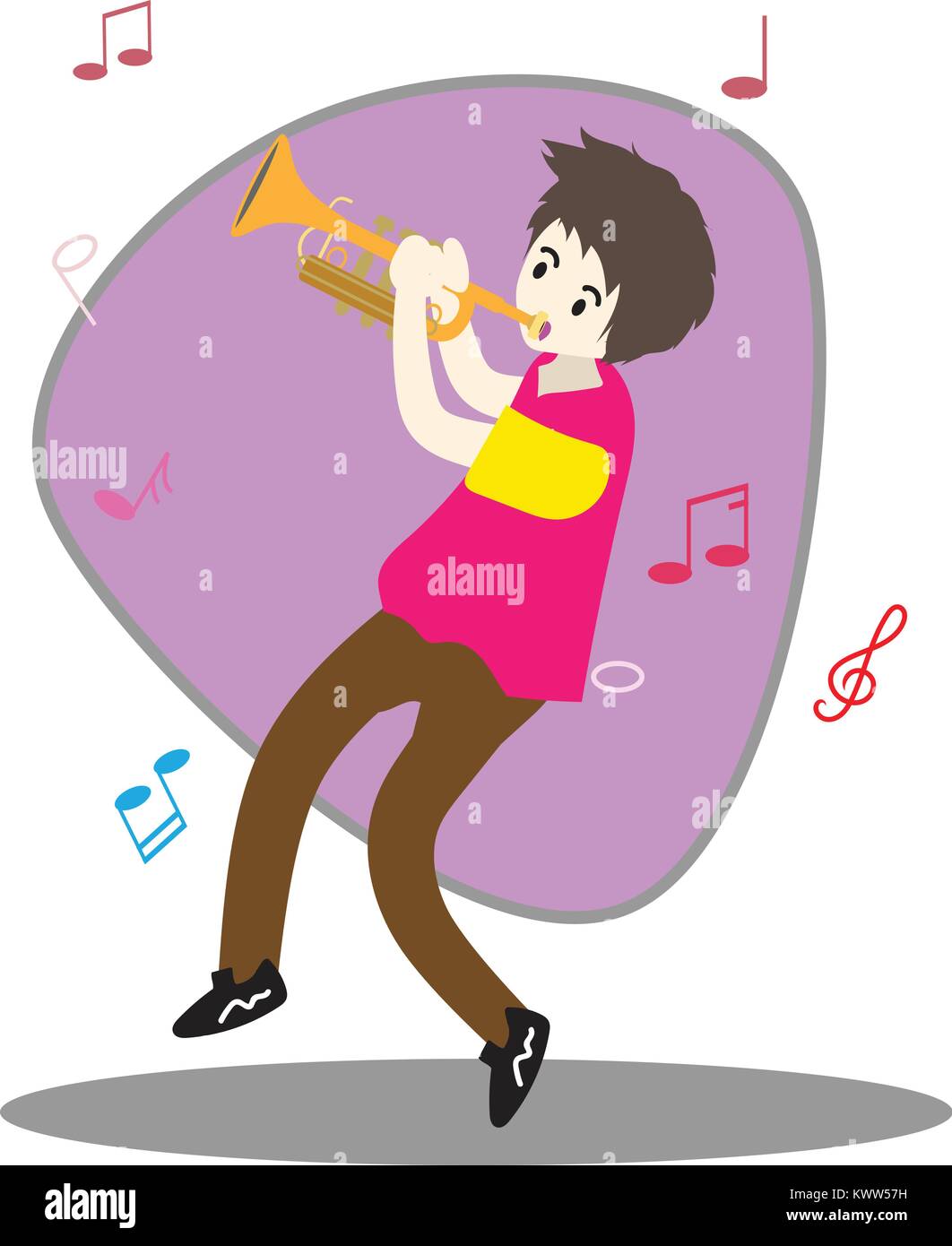 Young boy playing Trumpet Happy Love music Background character design ...