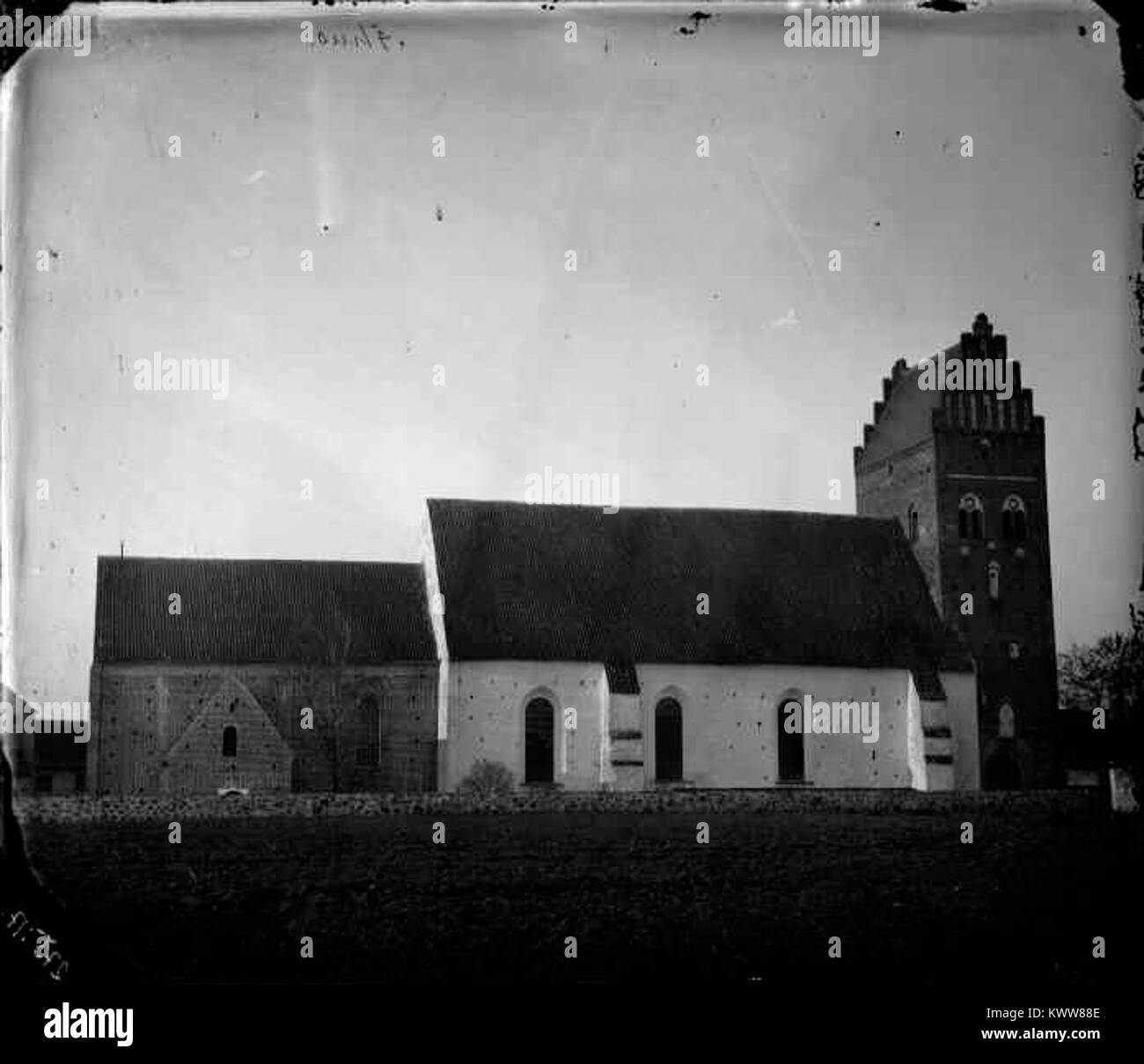 A photograph of the Hus Church (Sankta Maria kyrka) in Sweden, focusing ...