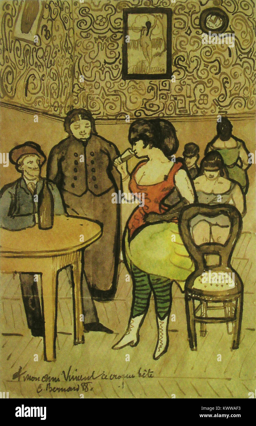 “Brothel Scene” by Émile Bernard (1888) is an ink and watercolour ...