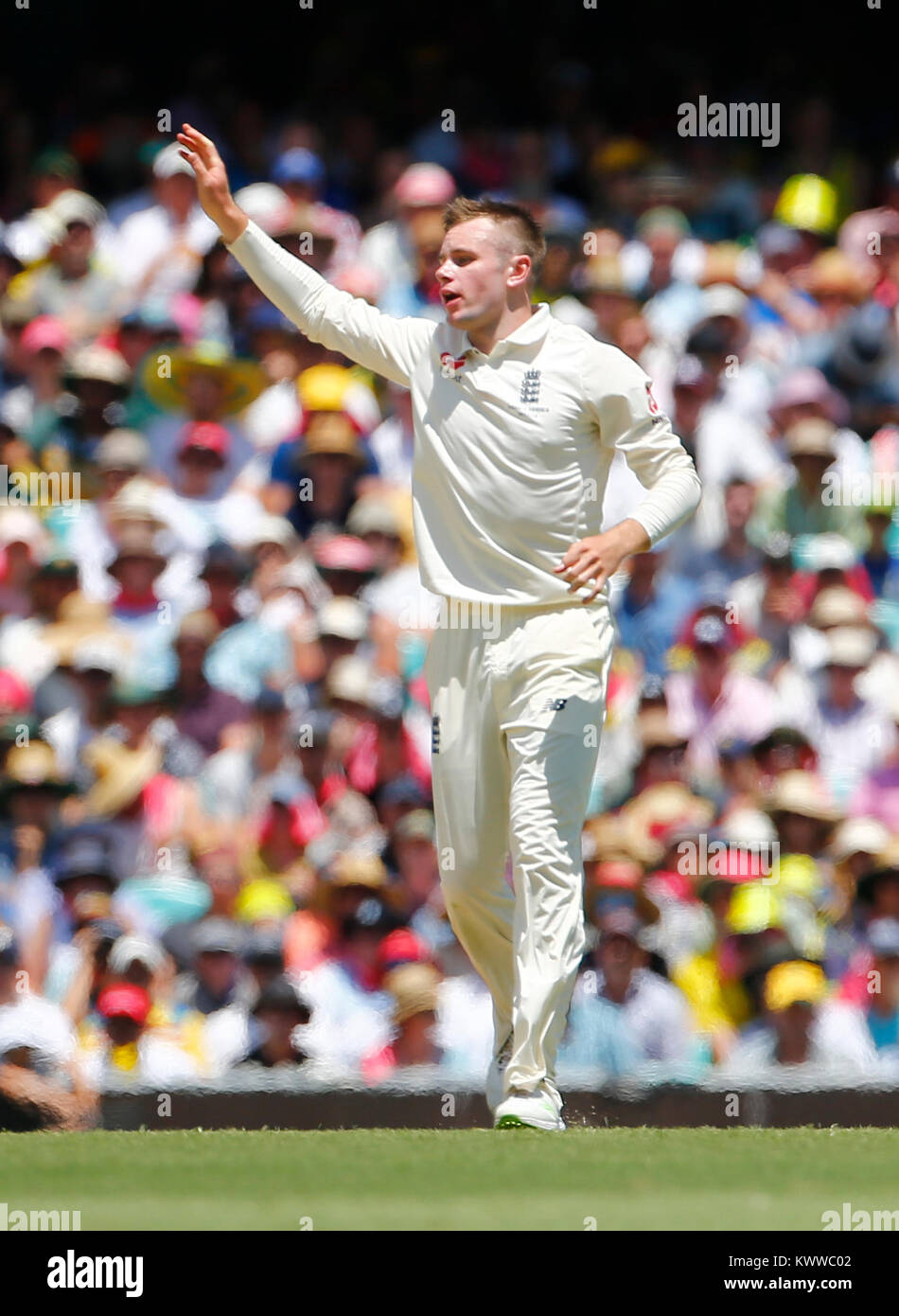 England's Mason Crane bowls during day two of the Ashes Test match at ...