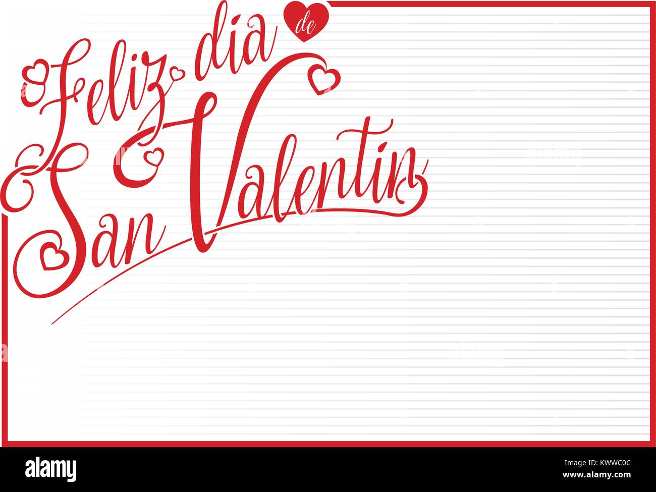 White card with red border with the message FELIZ DIA DE SAN VALENTIN ...