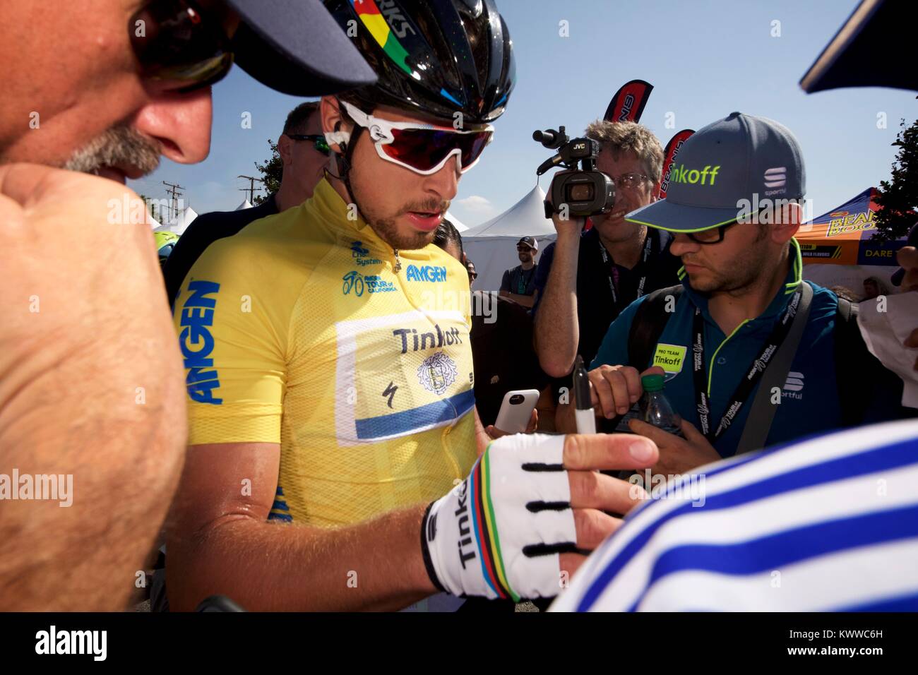 Peter Sagan signing autographs after his win of stage two of the Amgen ...