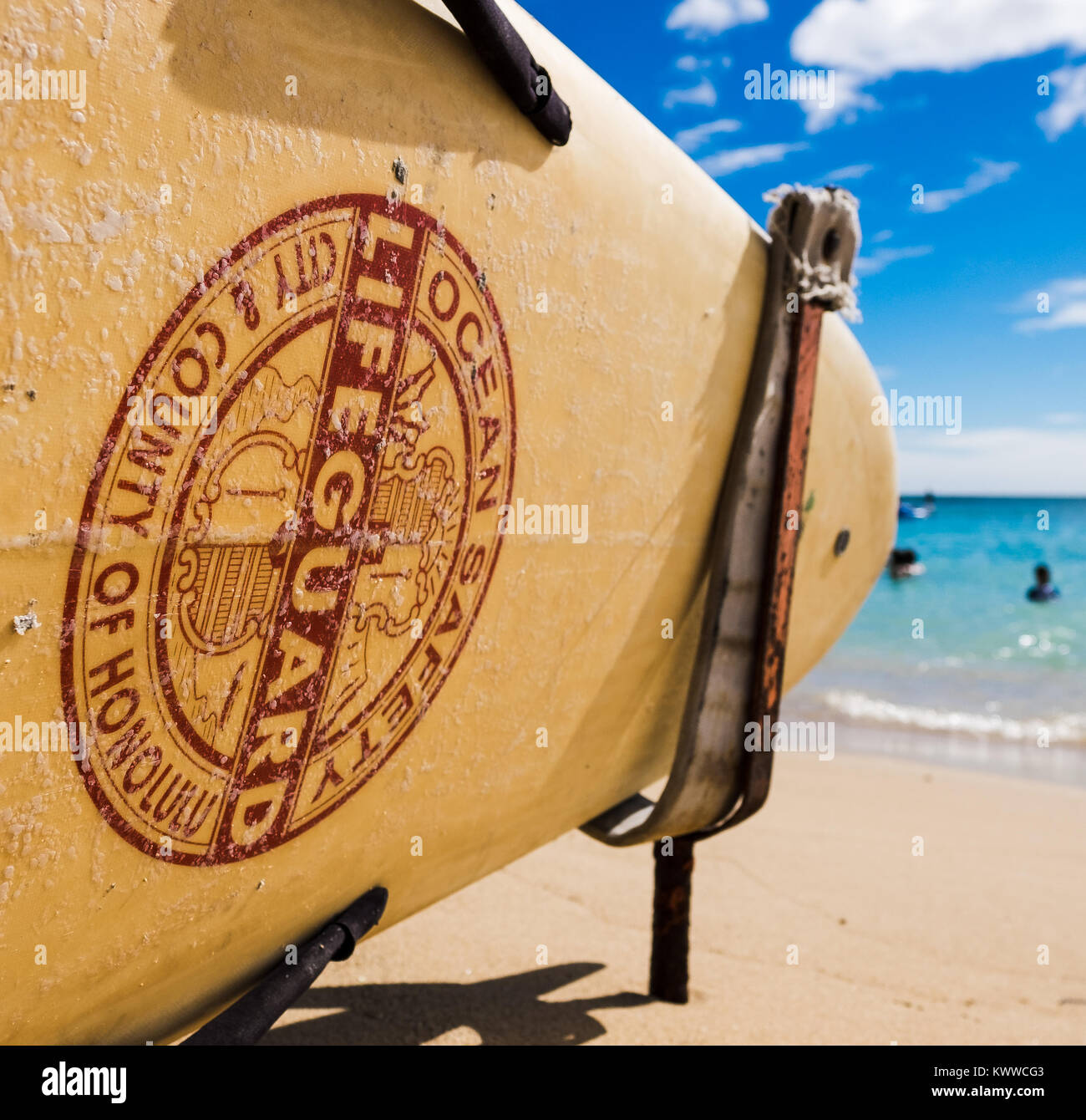 Honolulu Lifeguard surfboard Stock Photo - Alamy