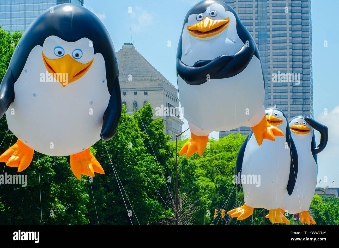 INDIANAPOLIS, IN - May 27, 2017: Giant inflatable penguins tethered by ...