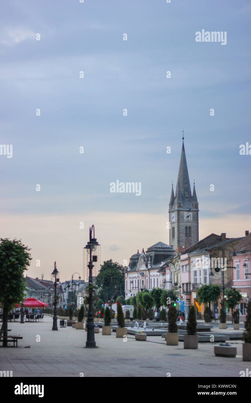 Town center with the Reformed-Calvinist Church in Turda, Cluj county ...