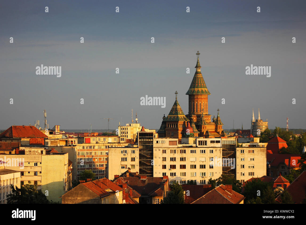 Aerial view of the Orthodox Cathedral and other buildings in Timisoara ...