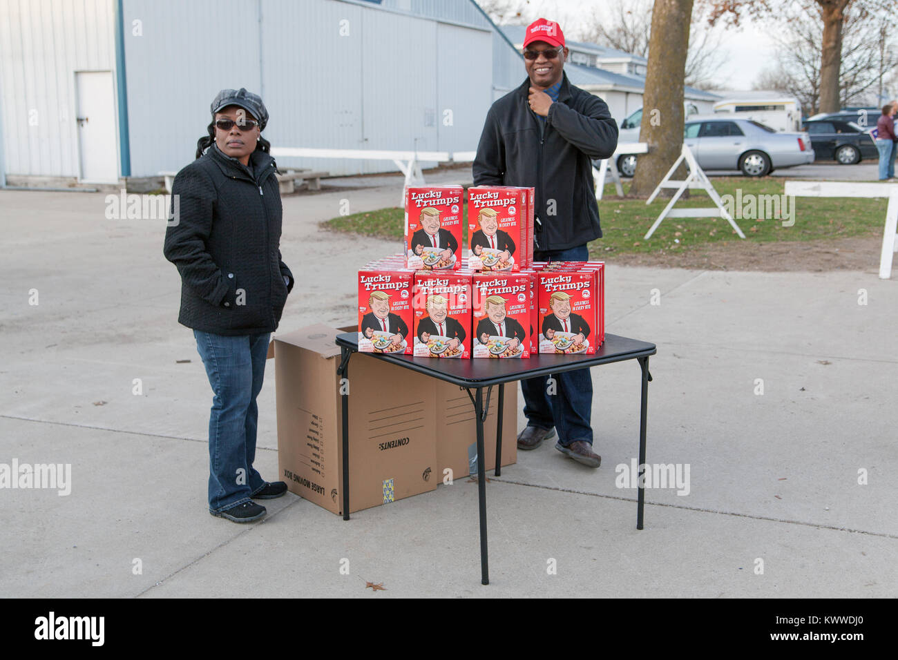 Trump breakfast cereal for sale outside a Donald Trump campaign rally ...