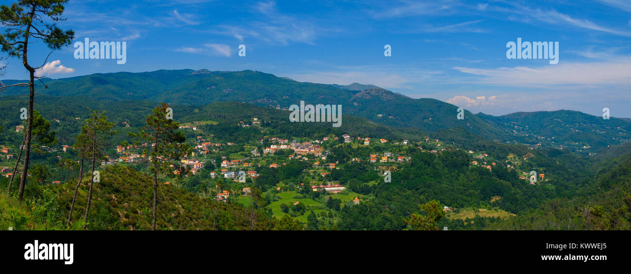 Alpine panoramic view with the Urbe village in Liguria, Italy Stock ...