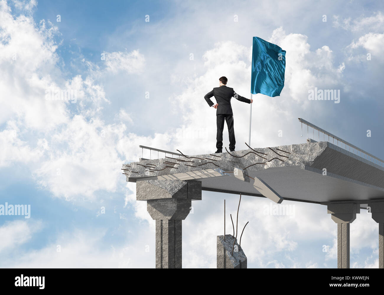 Man with flag presenting leadership concept Stock Photo - Alamy