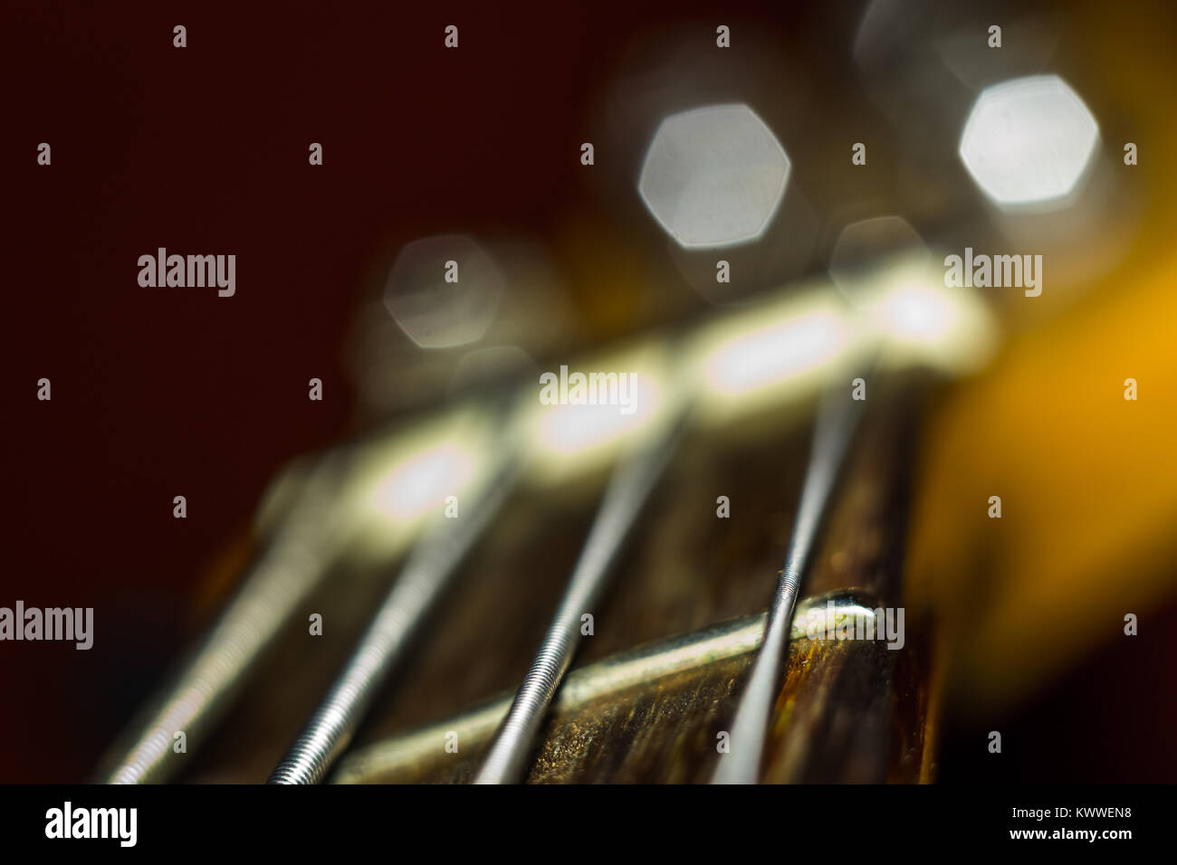 guitar strings close-up electric bass guitar musical instrument Stock ...
