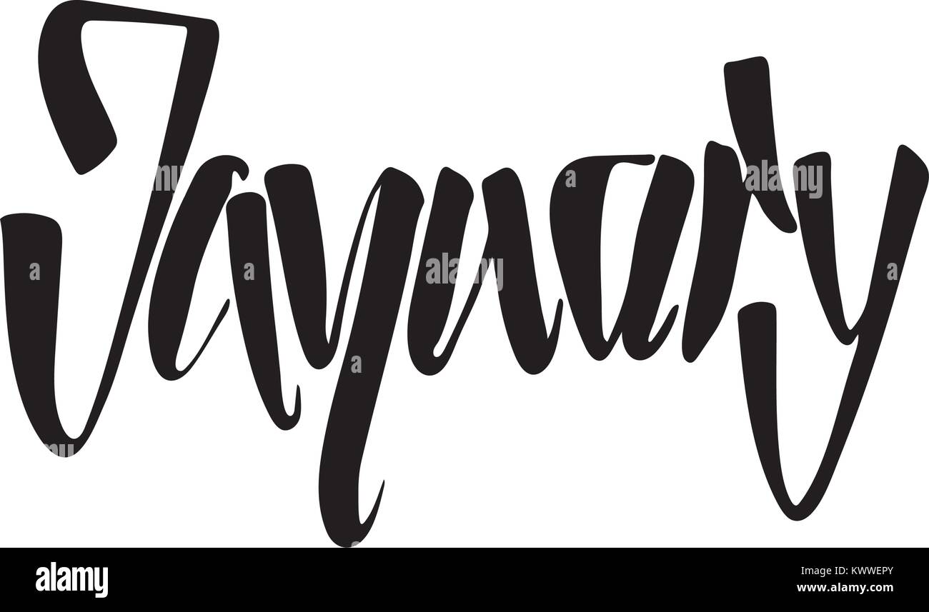 January month - hand lettering inscription to design, black and white ...