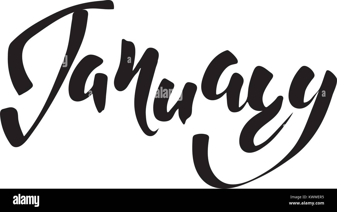 January month - hand lettering inscription to design, black and white ...