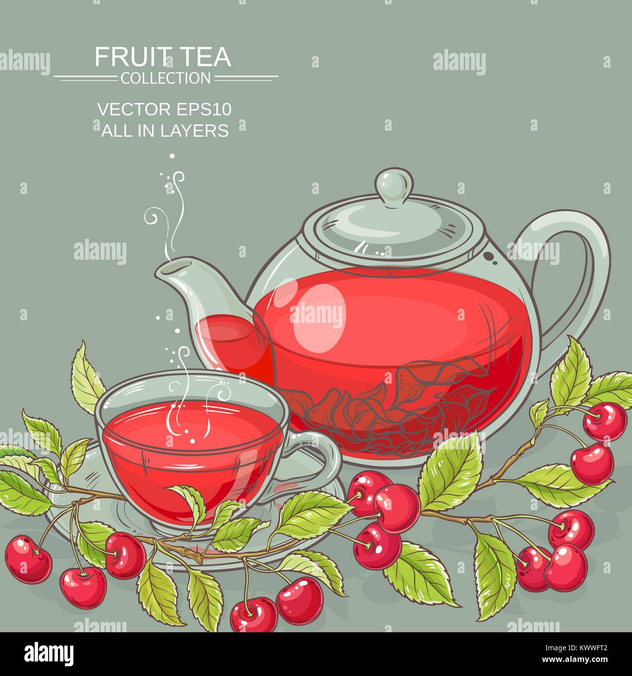 Red cherry on saucer Stock Vector Images - Alamy