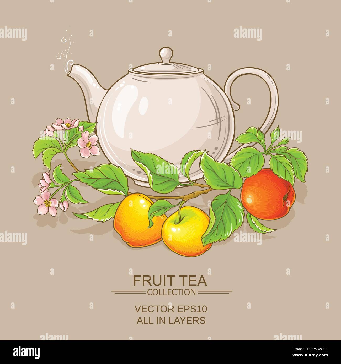 apple tea in teapot on color background Stock Vector Image & Art - Alamy