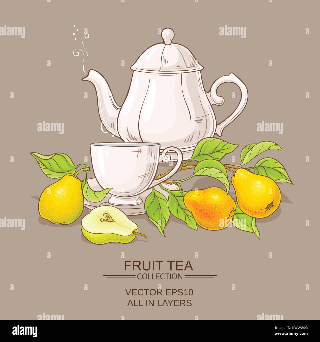 cup of pear tea and teapot on color background Stock Vector Image & Art ...