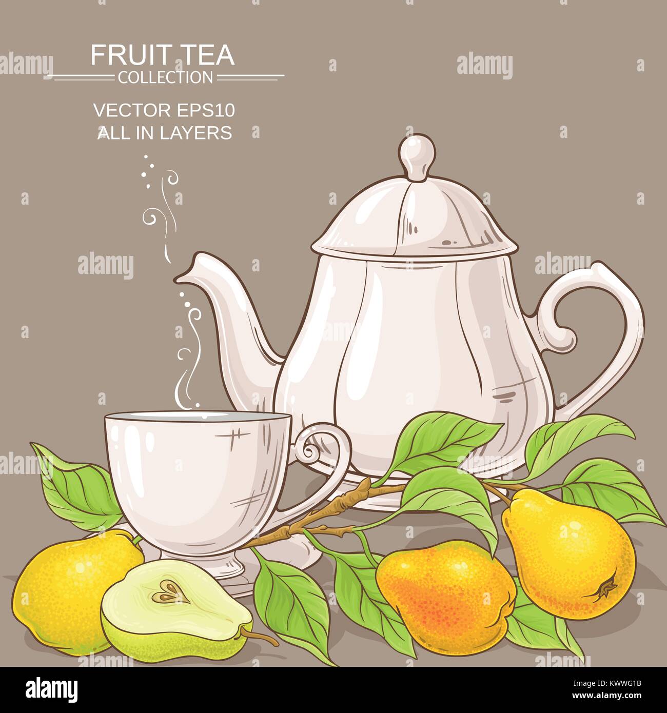 cup of pear tea and teapot on color background Stock Vector Image & Art ...