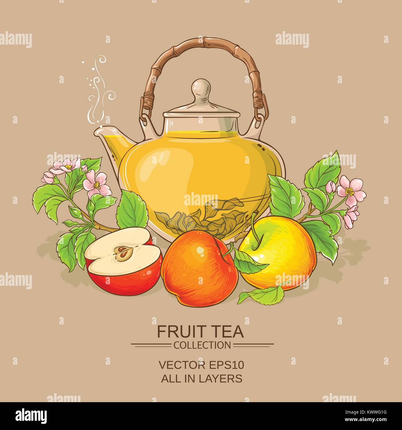 apple tea in teapot on color background Stock Vector Image & Art - Alamy