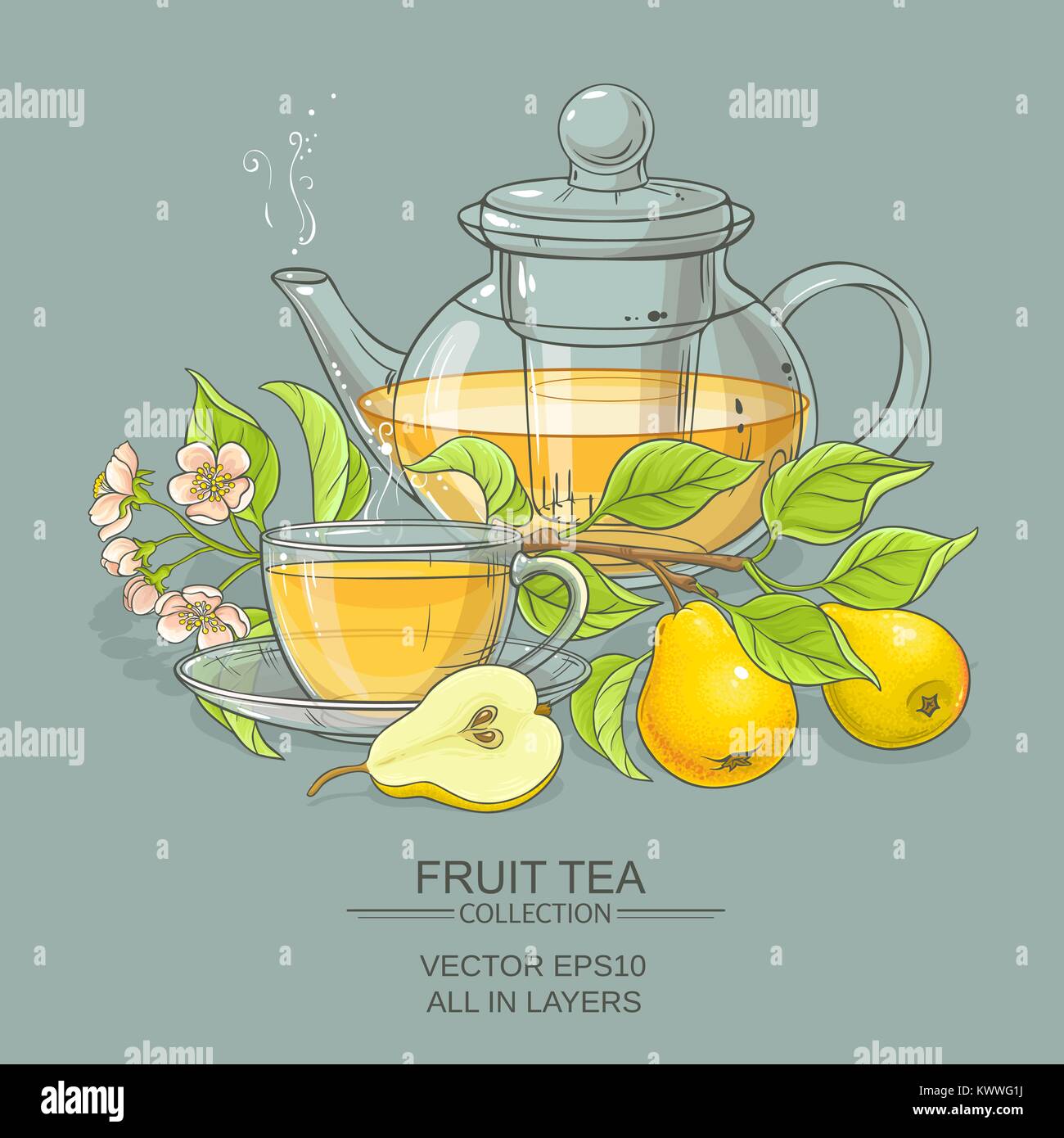 pear tea in teapot on color background Stock Vector Image & Art - Alamy
