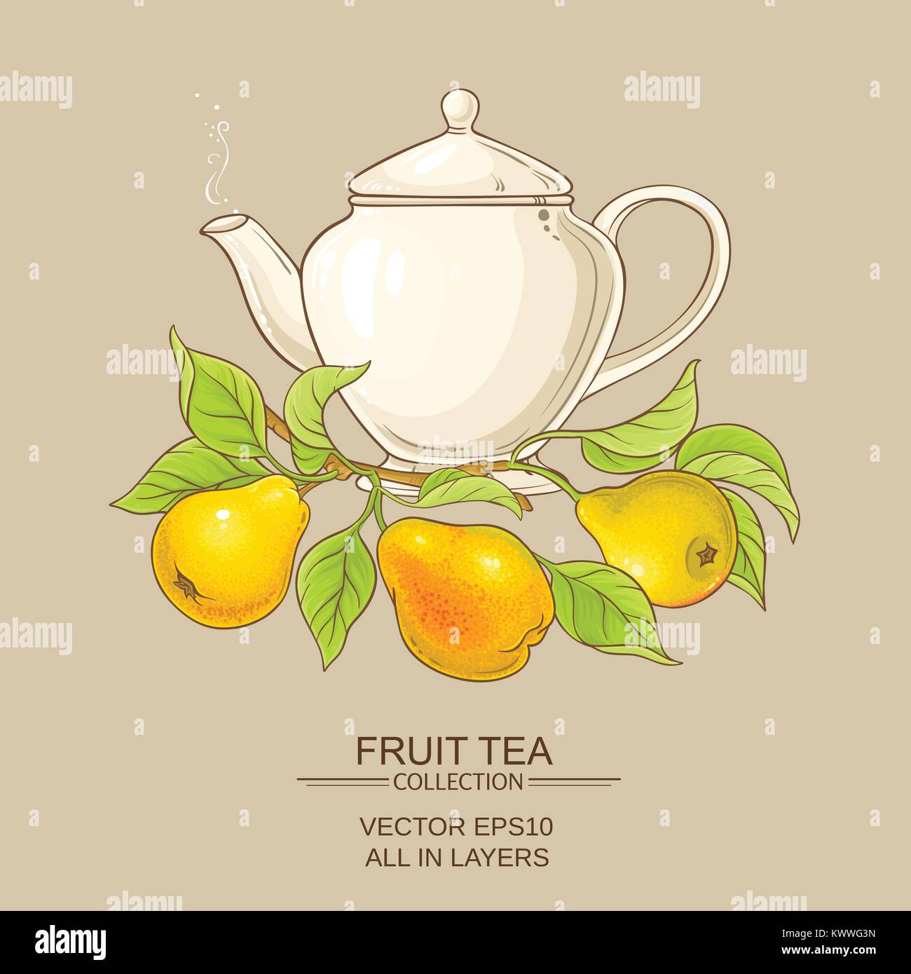 pear tea in teapot on color background Stock Vector Image & Art - Alamy