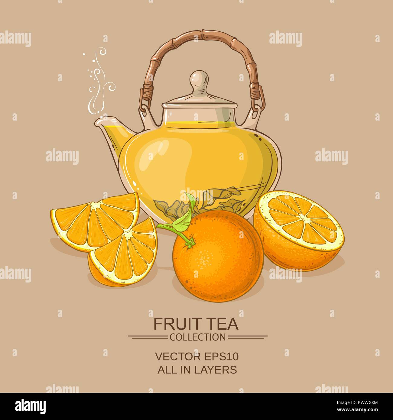 orange tea in teapot on color background Stock Vector Image & Art - Alamy