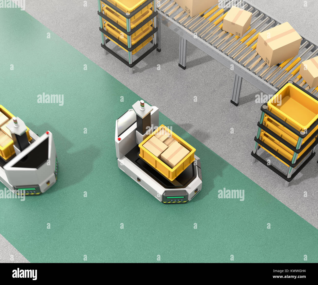 Self driving AGV (Automatic guided vehicle) with forklift carrying ...