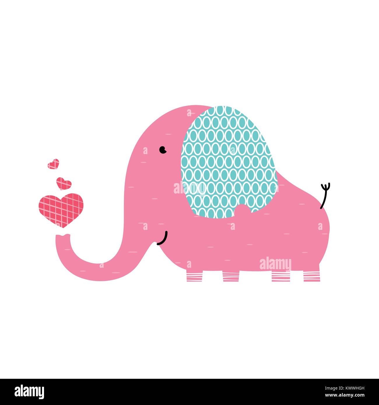 Pink cute elephant with hearts. Elephant Illustration for design ...