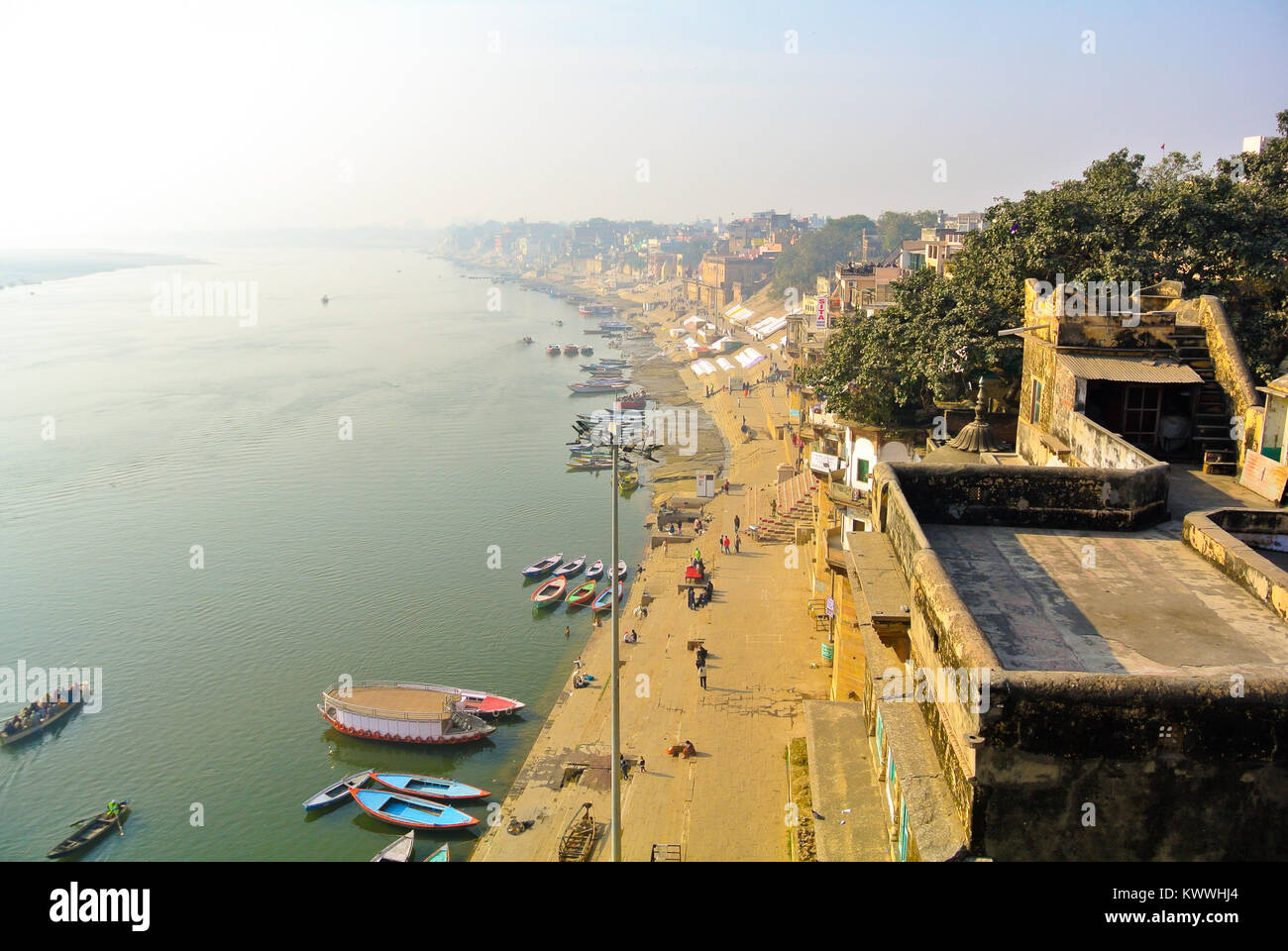 Varanasi, Uttar Pradesh, India, Cityscape of Banares with the Ganges ...