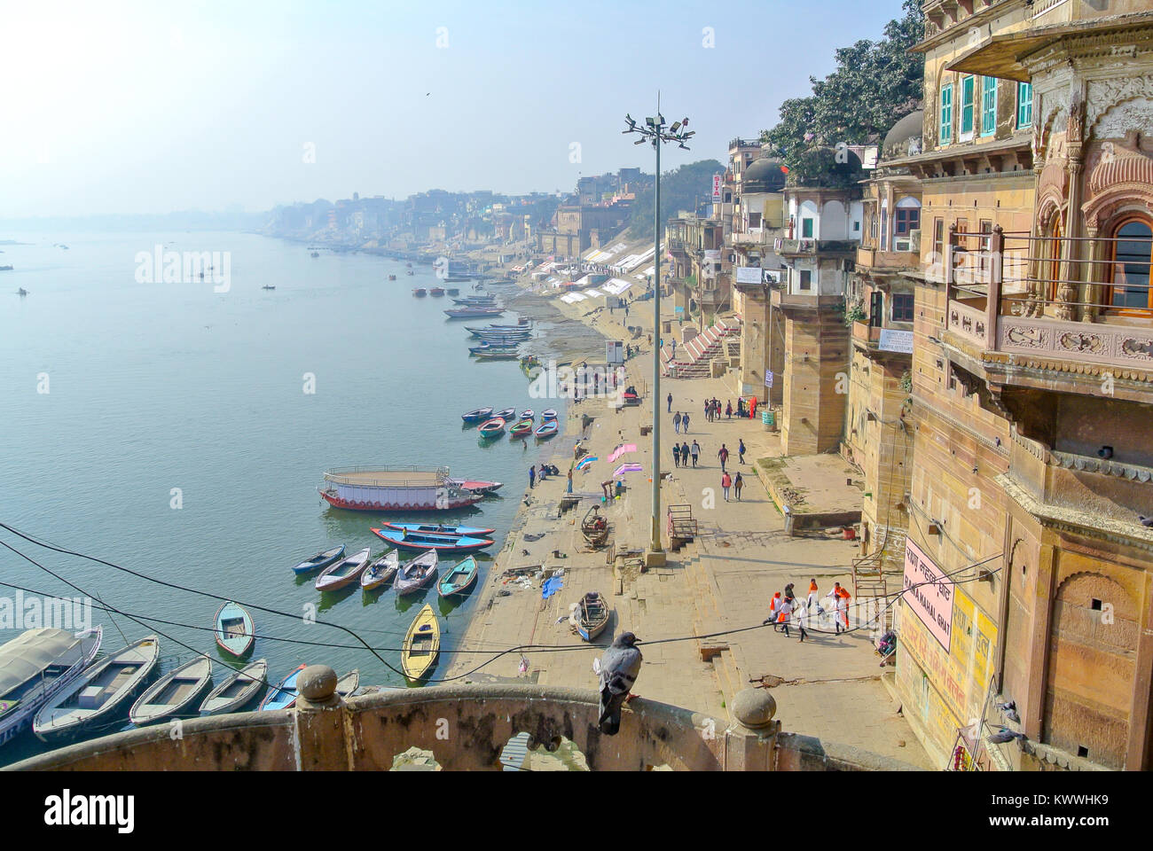 Varanasi, Uttar Pradesh, India, Cityscape of Banares with the Ganges ...