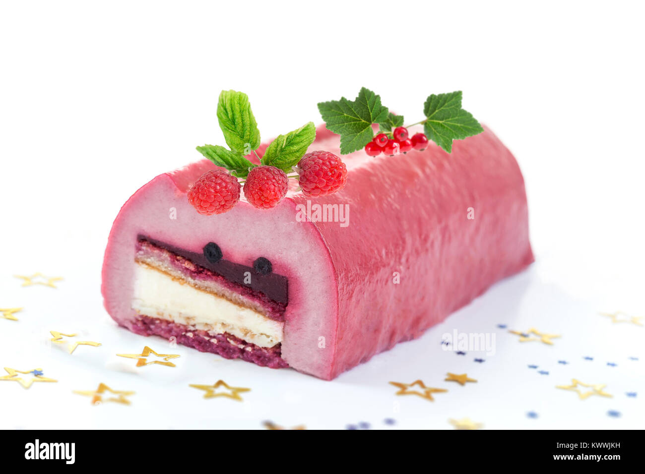 Yule log of white chocolate mousse, stuffed with raspberry puree sponge ...