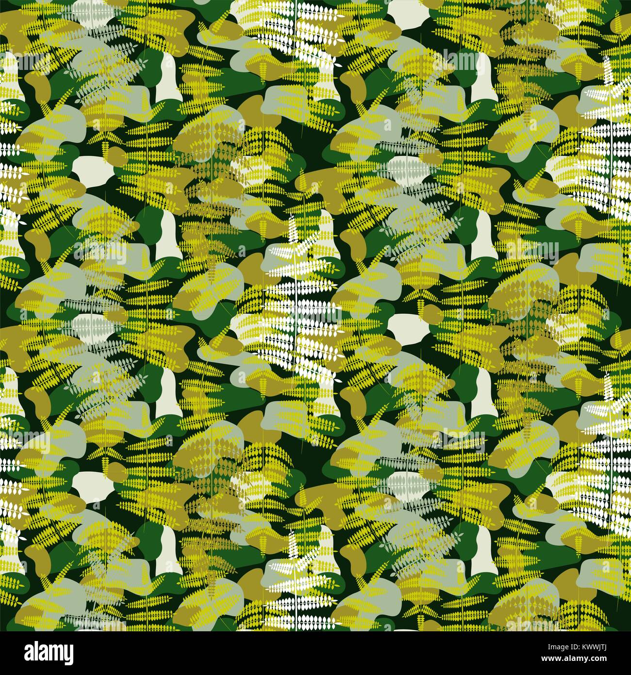 Camouflage spots and fern leaves green seamless vector pattern Stock ...