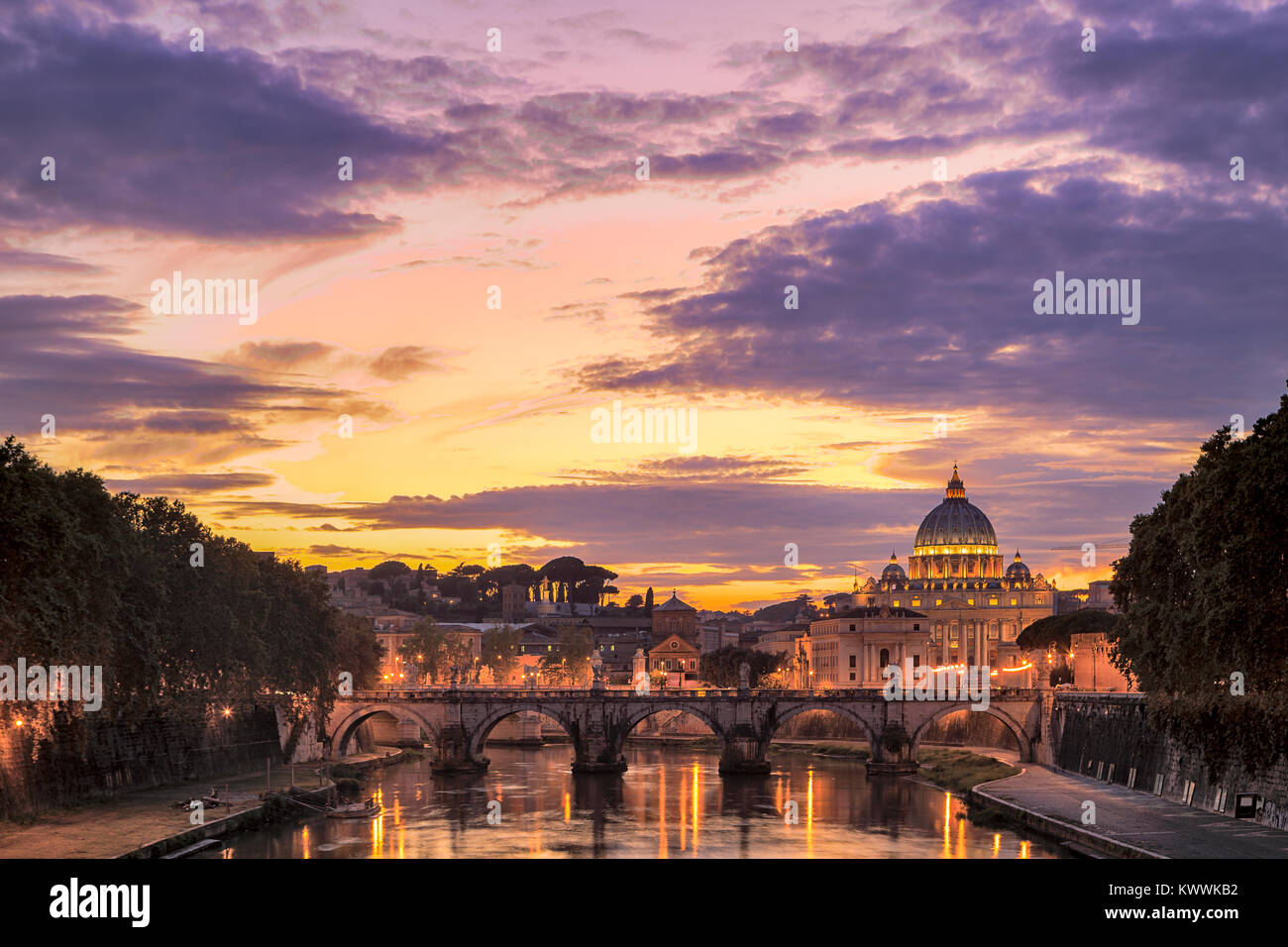 Beautiful River at Rome Italy with View Vintage Stone Arch Bridge with ...