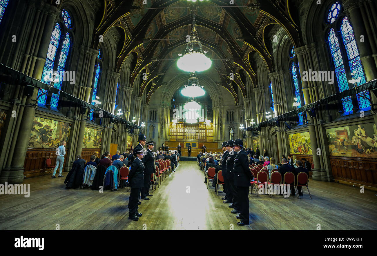 A commendation ceremony takes place at Manchester Town Hall to ...