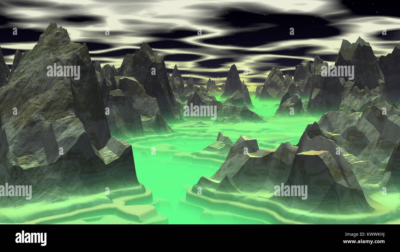 Fantasy alien planet. Mountain. 3D illustration Stock Photo - Alamy